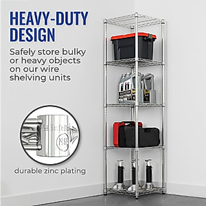 SafeRacks - NSF Certified Storage Shelves, Zinc, Heavy Duty Steel Wire Unit with Wheels and Adjustable Feet, Garage or Bakers Rack, Kitchen, Pantry Shelf - (18"x18"x72" 5-Tier) (Silver)