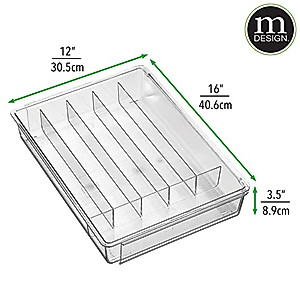 mDesign Adjustable, Expandable Plastic In-Drawer Utensil Organizer Tray Deep 6 Section Divided for Kitchen Organization; Holds Cutlery, Flatware, Silverware, Cooking Utensils, Ligne Collection, Clear
