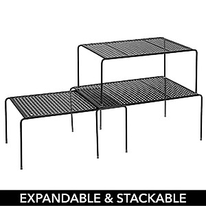 mDesign Modern Adjustable Metal Closet, Cabinet, Countertop Organizer Storage Shelves for Bedrooms, Bathrooms, Entryways, Hallways - Expandable, Durable Steel, Non-Skid Feet - 3 Pack - Black