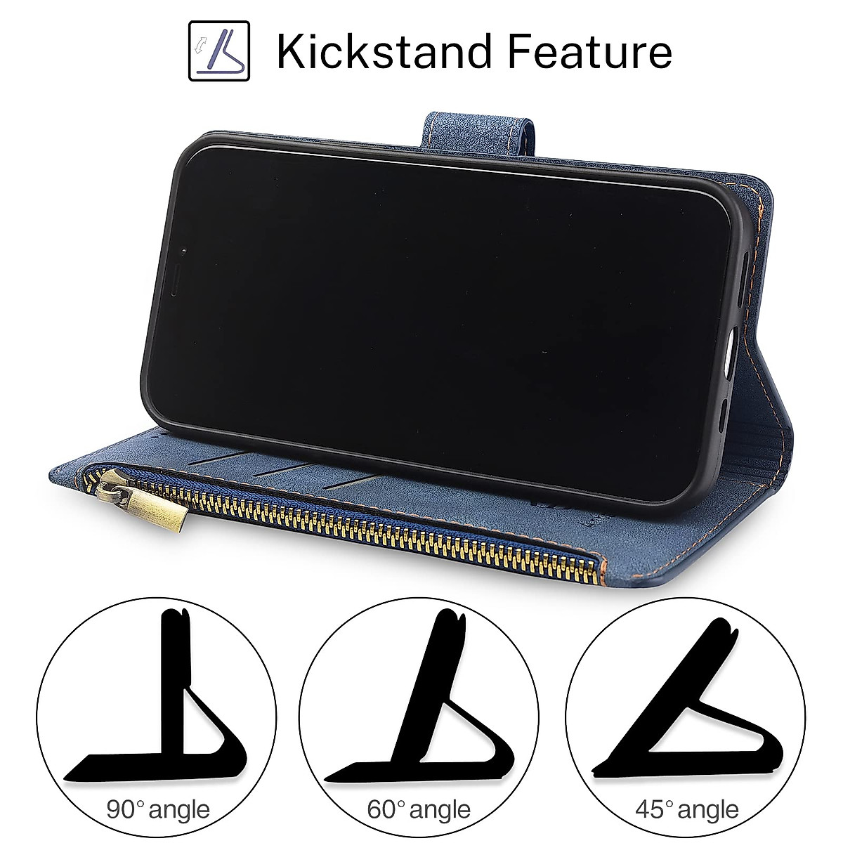 Antsturdy Samsung Galaxy A54 5G Wallet case with Card Holder for Women Men,Galaxy A54 Phone case RFID Blocking PU Leather Flip Shockproof Cover with Strap Zipper Credit Card Slots,Blue