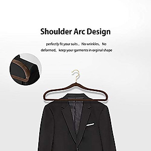 Suit Hangers Non Slip Velvet 10 Pack - Coat Hanger Wide Shoulder 360° Swivel Hooks & Jacket Hangers for Men Anti-Slip Bar Brown