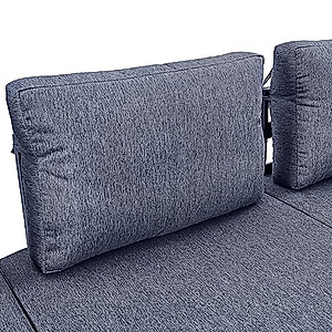 TOME Patio Furniture Set, Outdoor Conversation Sectional Sofa Set with Oak Ottoman, Aluminum Frame and Seat Cushion for Garden Backyard Porch (4pcs Sofa)