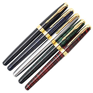 Gullor 5 PCS Classic Metal Fountain Pen B388, Gift Pens with Converters, 5 Colors