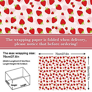AnyDesign 8 Sheet Pink Strawberry Wrapping Paper -Not Roll- Spring Fruit Gift Wrap Paper Bulk Art Paper Folded Flat for DIY Crafts Birthday Baby Shower Party Favors Supplies, 19.7 x 27.6 Inch