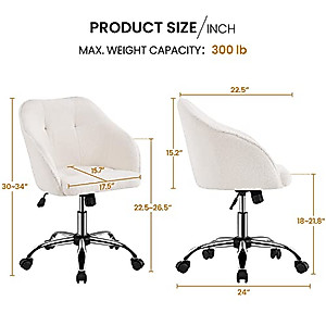 Yaheetech Modern Boucle Desk Chair, Makeup Vanity Chair with Adjustable Tilt Angle, Swivel Office Chair Upholstered Armchair Study Chair for Home Makeup Room Ivory