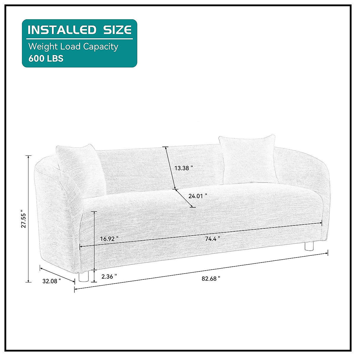 kevinplus 82.7'' Modern Sofa Couch with Curved Armrest for Living Room, Contemporary 3-Seat Upholstered Sofa Couch with Throw Pillows for Apartment Small Space, Bishop Beige