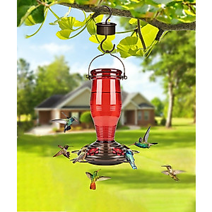 BOLITE 18006CR Hummingbird Feeder, Vintage Bottle Glass Hummingbird Feeders for Outdoors, 25 Ounces, Red