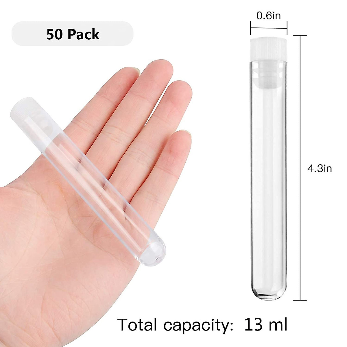 BTSD-home 16x100mm(13ml) Clear Plastic Test Tubes with Caps for Scientific Experiments, Halloween, Christmas, Scientific Themed Kids Birthday Party Supplies, Decorate the House, Candy Storage(50 Pack)