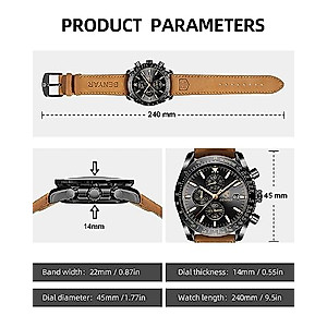 BY BENYAR Mens Watches Analog Quartz Chronograph Waterproof Luminous Watch for Men Business Work Sport Casual Fashion Brown Leather Band Dress Men's Wrist Watches Elegant Gifts for Men Father's Day