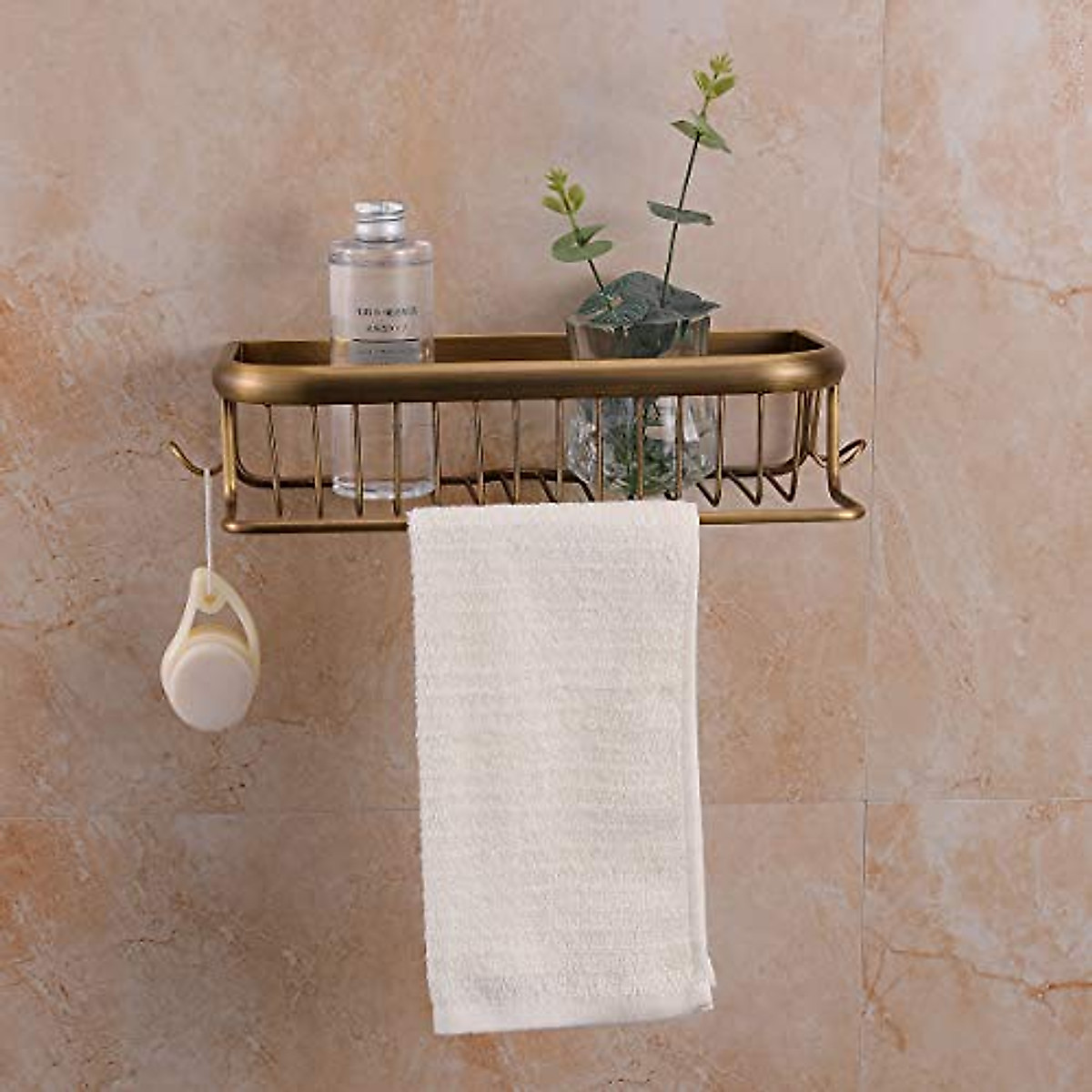 VINSNI Antique Brass Shower Shelf Bathroom Shelf Shower Organizer Basket Wall Mounted