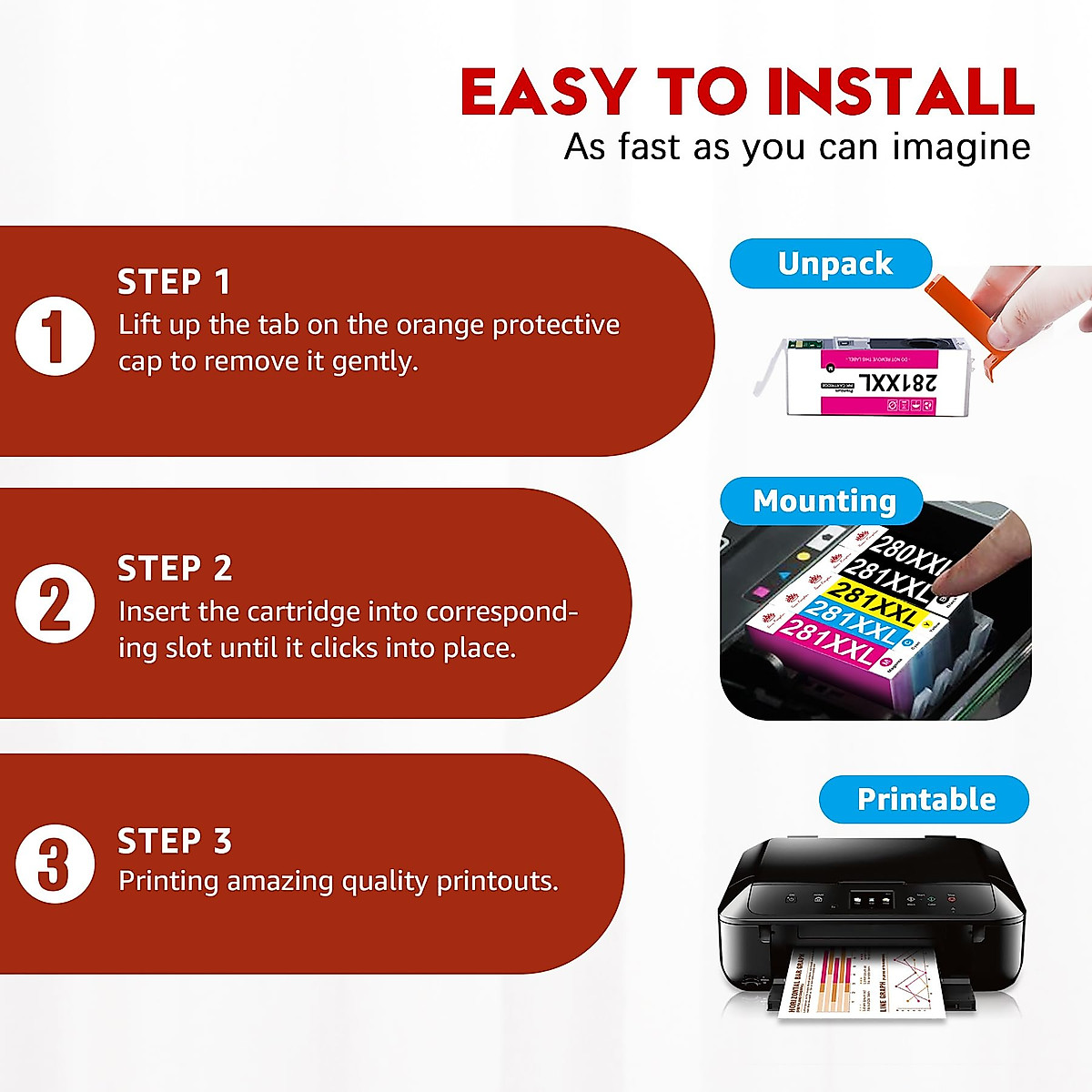 Toner Kingdom Compatible Ink Cartridge Replacement for Canon 280 281 PGI-280XXL CLI-281XXL PGI 280 CLI 281 XXL Ink for PIXMA TR7520 TR8520 TS6120 TS6220 TS6320 TS8120 TS9120 TS9520 Printer (5 Pack)
