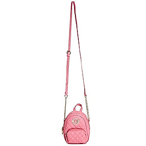 GUESS Factory Women's Evan Pink Quilted Mini Backpack Style Crossbody Handbag Purse