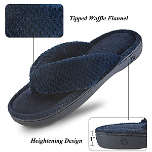DL Women's Flip Flop Memory Foam Slippers with Cozy Terry Lining Soft Thong Slippers Slip on House Shoes with Indoor Outdoor Arch Support Rubber Sole, Navy, 9-10