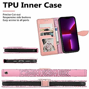 ONV Wallet Case for Oppo A57 5G 2022-1.5M Adjustable Strap Emboss Feather Flip Phone Case Card Slot Magnet Leather Shell Flip Stand Cover for Oppo A57 5G 2022 [MZY] -Pink