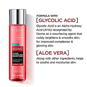 L'Oreal Paris Revitalift 5% Pure Glycolic Acid Peeling Toner with Aloe Vera, Smooth Skin & Reveal Glow, Daily Exfoliant, Alcohol Free, Fragrance Free 6 fl oz