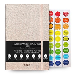 Wordsworth Undated Planner Weekly and Monthly - Dotted Blank Planner - Hardcover, Dateless Weekly Planner, 5.83 × 8.27In - Premium A5 Paper (120GSM) - Monthly, Weekly, Yearly Spread - Bullet Planner