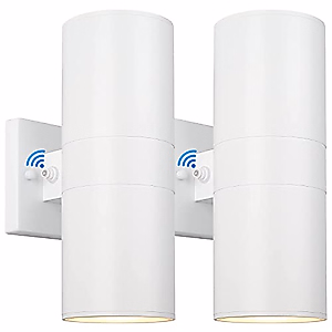 2-Pack White Outdoor Wall Sconces Dusk to Dawn, Up Down Modern Exterior Light Fixtures for House, Outside Wall Lights for Porch Garage Patio Front Door Hallway, Weather-Proof Aluminum Finish