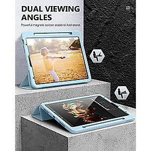 MoKo Case Fit iPad Air 5th/4th Generation 10.9 2022/2020, [Support Touch ID] [Built-in Screen Protector] Full-Body Shockproof Case Smart Shell Stand Cover with Auto Sleep/Wake & Pencil Holder,Sky Blue