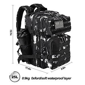 LHI Tactical Military Backpack for Men and Women 25L Army Assault Pack Bag Large Rucksack with Molle System - Black Lightning