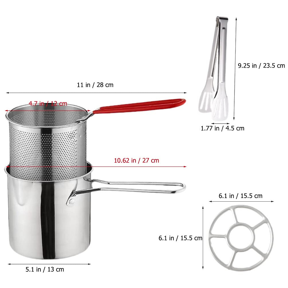 DOITOOL 2 Sets Stainless Steel Fryer Mini Airfryer Outdoor Griddle Stainless Wok French Fries Drain Basket Onion Ring Fryer Pasta Skimmer Deep Fryer Pot Frying Basket Fry Basket Fried