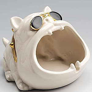 XIOU Desktop Ceramic Trash Can, Animals Garbage Can for Office Desktop, Small Bucket for Home Indoor Decoration, Cute Mini Tabletop Wastebasket (Dog-b (White))