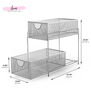 Kitchen Bathroom Under Sink Organizer and Storage | 2-Tier Steel Pull-Out Rack for Cabinet and Shelf | No Assembly Required | Durable | Premium Quality | Ikumi Home Essentials