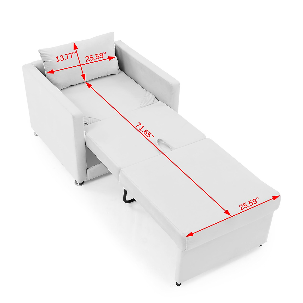 Futon Folding Single Chair Bed,Convertible Sleeper Sofa 2-in-1 Pull Out Lounge Chair Beds with Pillow&Pocket for Living Room Apartment Office（Grey）