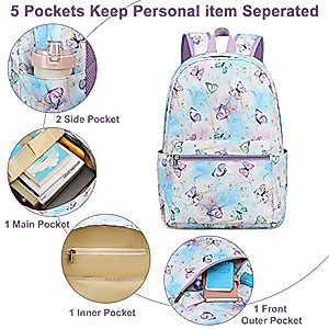 Kids Backpack for Girls Butterfly Preschool Bookbag with Lunch Box Kindergarten School Bag Set for Young Elementary Students (purple)
