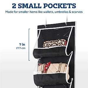 ZOBER Purse Organizer For Closet - Over The Door Purse Organizer W/ 6 Pockets for Easy Purse Storage - Durable Metal Hooks - Purse Rack W/Clear Pockets - Black (2 Pack)