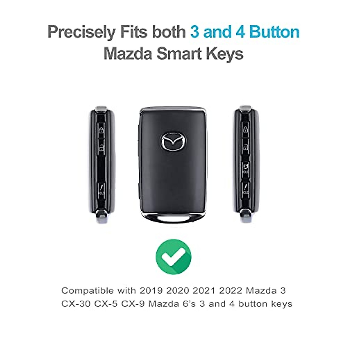 Autobase Remote Key Fob Silicone Case Cover for 2019 2020 2021 2022 Mazda 3 6 CX4 CX5 CX8 CX9 CX-30 Mazda 3 Hatchback | Car Key Protection Accessory (Black)