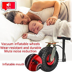 8/10-Inch Pneumatic Fixed Caster Wheel No Noise Swivel Castors with Brakes, 4pcs Wear-Resistant Replacement Foot Wheel, for Trolley Carts Furniture Dolly Workben