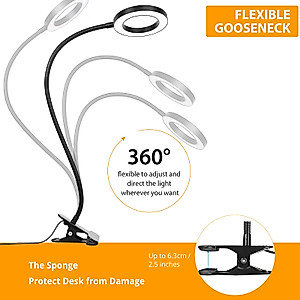 iVict Clip on Ring Light, USB Desk Lamp with 3 Color Modes, 10 Brightness Levels, Eye Protection LED Desk Light, 360° Flexible Gooseneck LED Desk Lamp for Desk Headboard and Video Conferencing