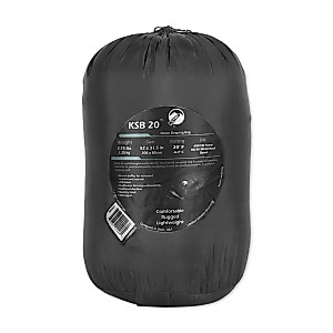 Klymit KSB Lightweight Mummy Sleeping Bag, 20°F Cold Weather Sleeping Bag for Camping, Hiking, and Backpacking, Black, Large