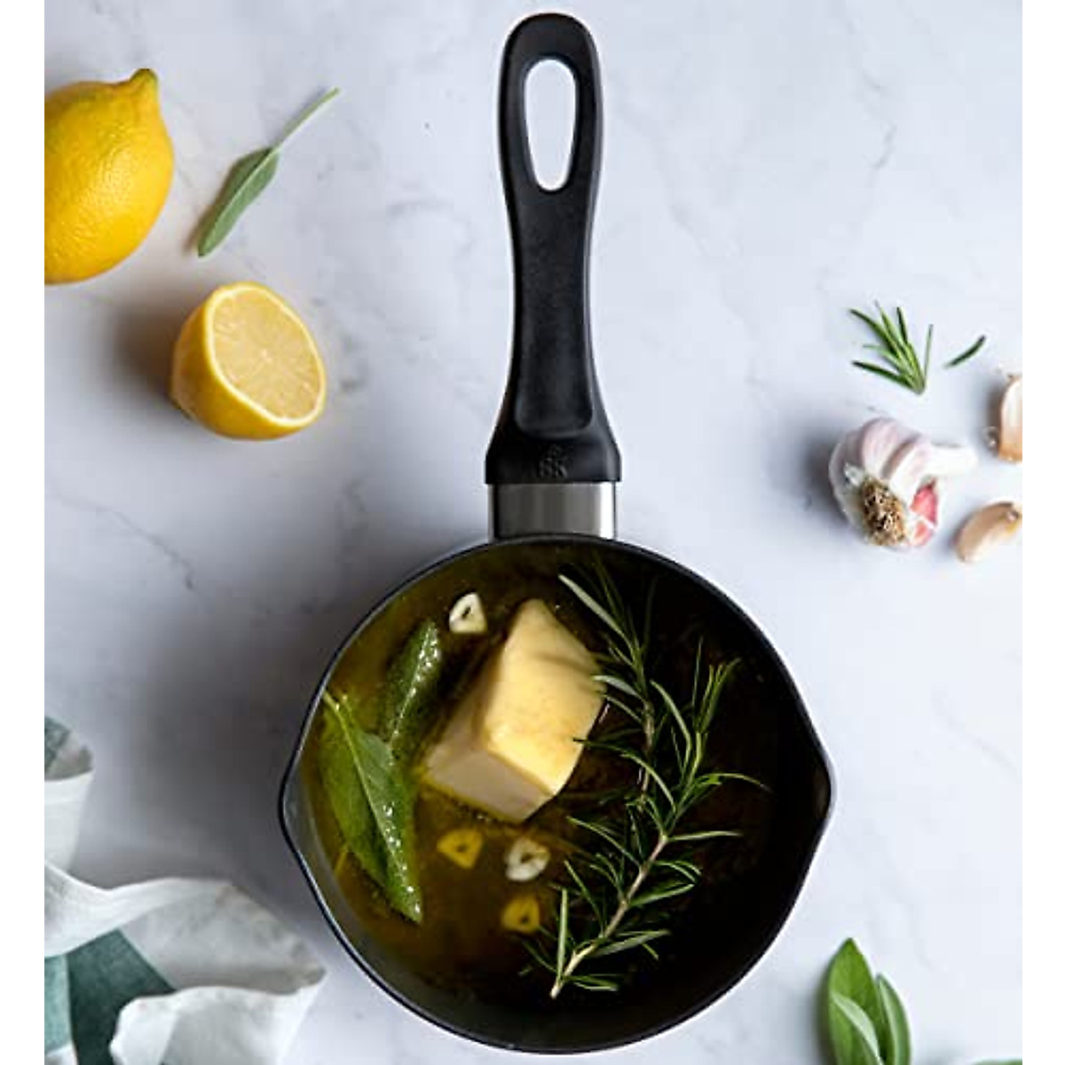 BK Vivid Ceramic Nonstick Induction 1.6QT Nonstick Saucepan with Pour Spouts, PFAS Free, Dishwasher Safe, Black