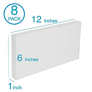 Silverlake Craft Foam Block - 8 Pack of 6x12x1 EPS Polystyrene Blocks for Crafting, Modeling, Art Projects and Floral Arrangements - Sculpting Sheets for DIY School & Home Art (8 Pack)