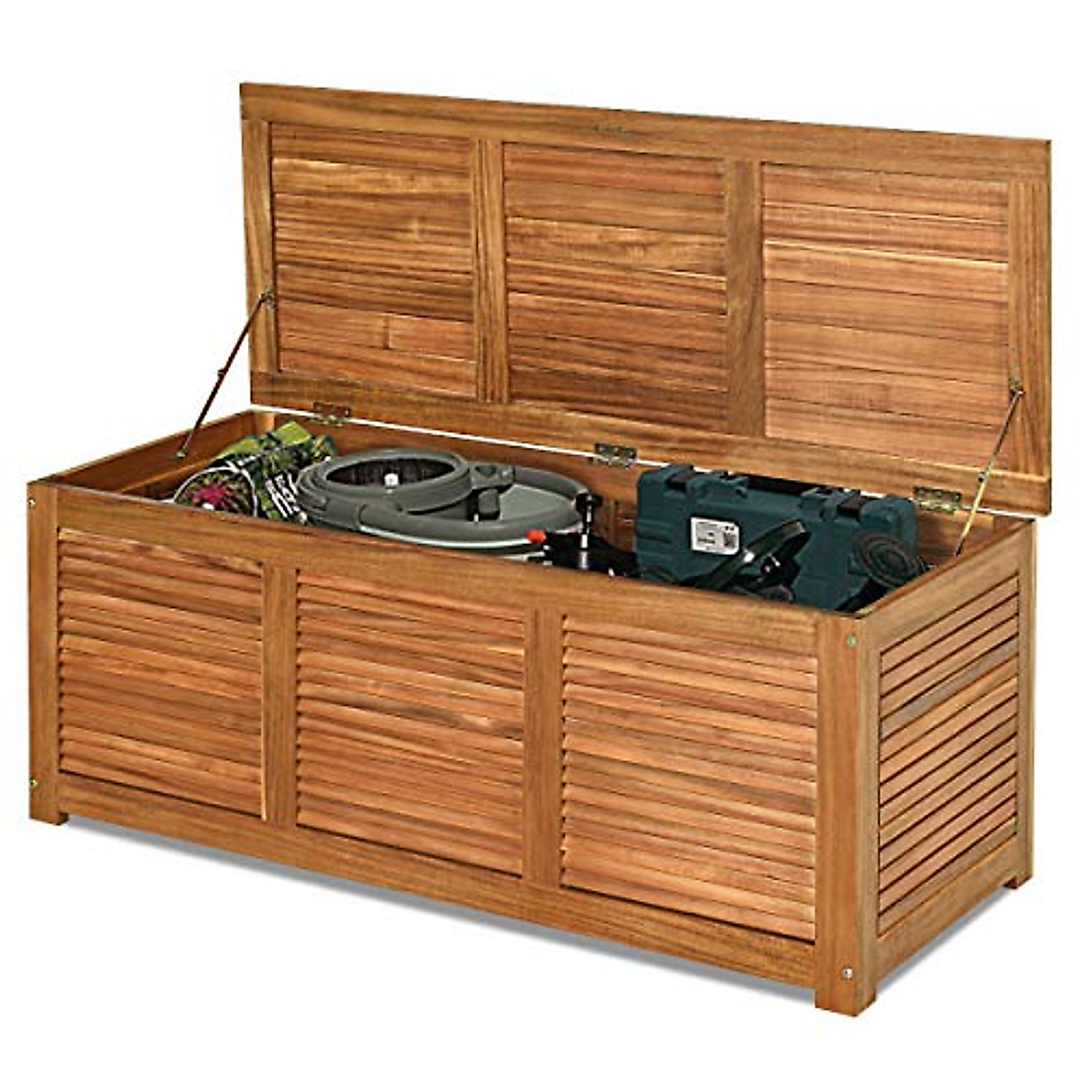 FANTASK 47 Gallon Wooden Deck Box, Outdoor Acacia Wood Garden Backyard Organization, Storage Bench for Patio Furniture Gardening Tools Toys Cushions