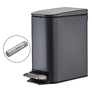 Siapapla Small Bathroom Trash Can with Lid,Step Pedal Stainless Steel Garbage Can,Slim and Narrow Rectangular Trash Bin,Inner Bucket for Bedroom,Kitchen,Office,1.6 Gal/6L,Grey