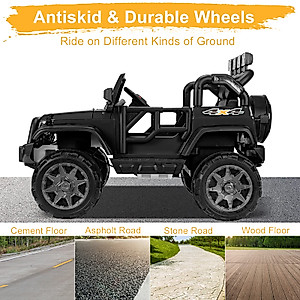 JOYMOR 2 Seat Ride on Truck, 12V Kids Electric Battery Powered Car with Remote Control, Motorized Toddler Vehicles Truck Toy, Adjustable Speeds, MP3 Player, LED, Horn (Two seat, Black)