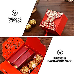 KESYOO 20pcs Wedding Party Favor Boxes Chinese Style Xi Candy Chocolate Gift Boxes with Tassels for Wedding Baby Shower Birthday Party (Red) M