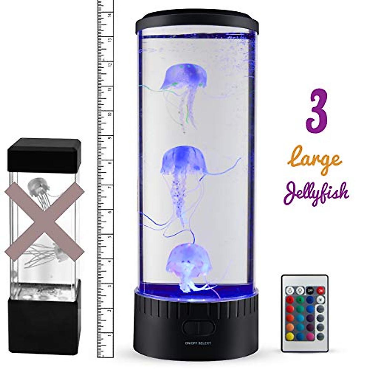 SensoryMoon Large LED Jellyfish Lava Lamp Aquarium - Electric Round Jellyfish Tank Mood Light with 3 Fake Glowing Jelly Fish, 20 Color Changing Remote, Ocean Wave Projector - Plug in Kids Night Light