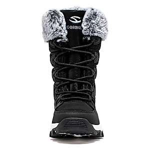 HOBIBEAR Boys Girls Winter Snow Boots Waterproof Insulated Faux Fur Lined Mid-Calf Booties (Black/New,4 Big Kid)