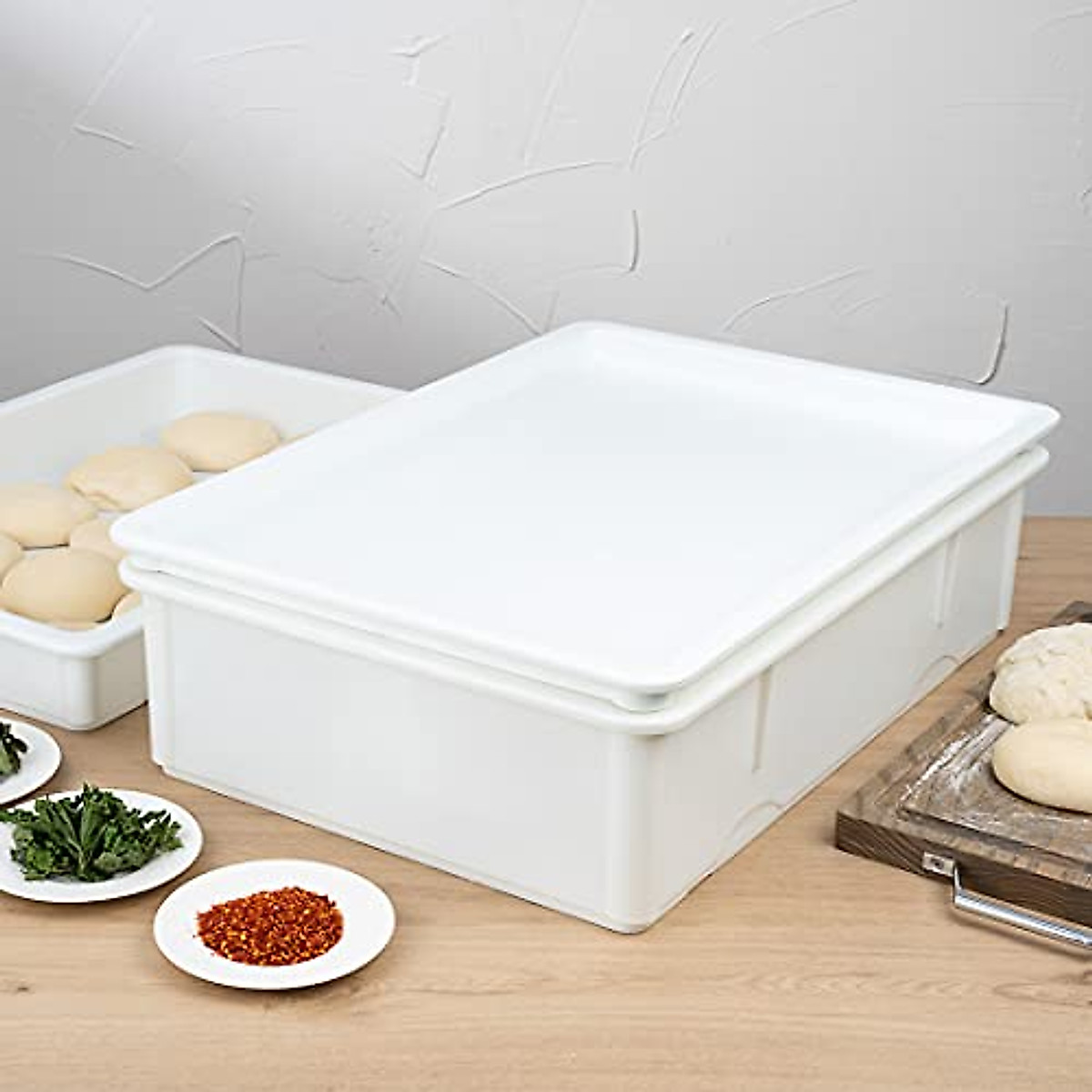 LID ONLY: Lid For Proofing Box, 1 Rectangle Lid For Dough Box - Stackable, Dishwashable, White Plastic Lid For Pizza Dough Box, Durable, Proofing Box Sold Separately - Restaurantware