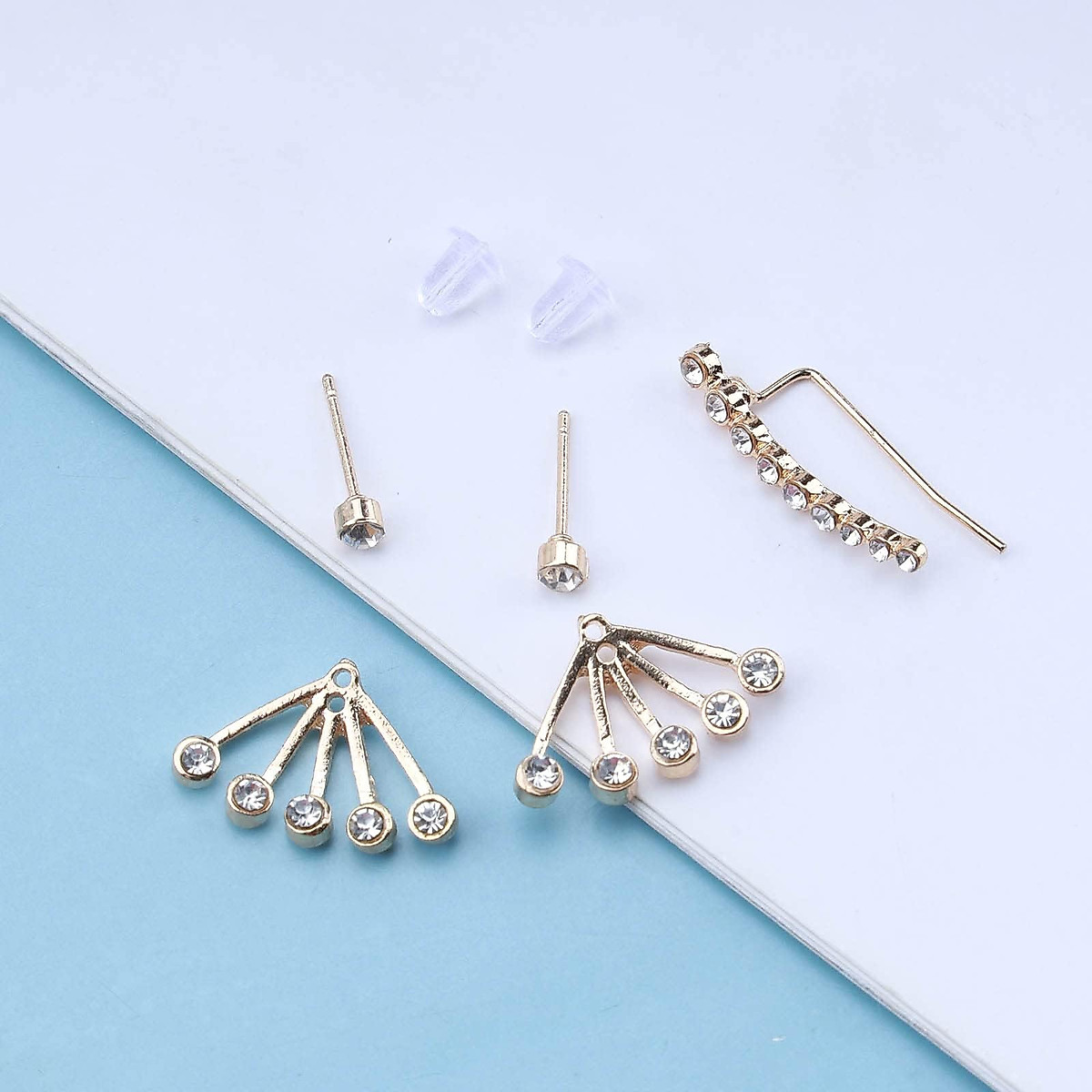 Yheakne Boho Crystal Ear Jacket Earrings Gold Rhinestone Ear Climber Earrings Cz Crawler Earrings Cubic Crystal Climbing Earrings Jewelry for Women and Girls (Gold A)