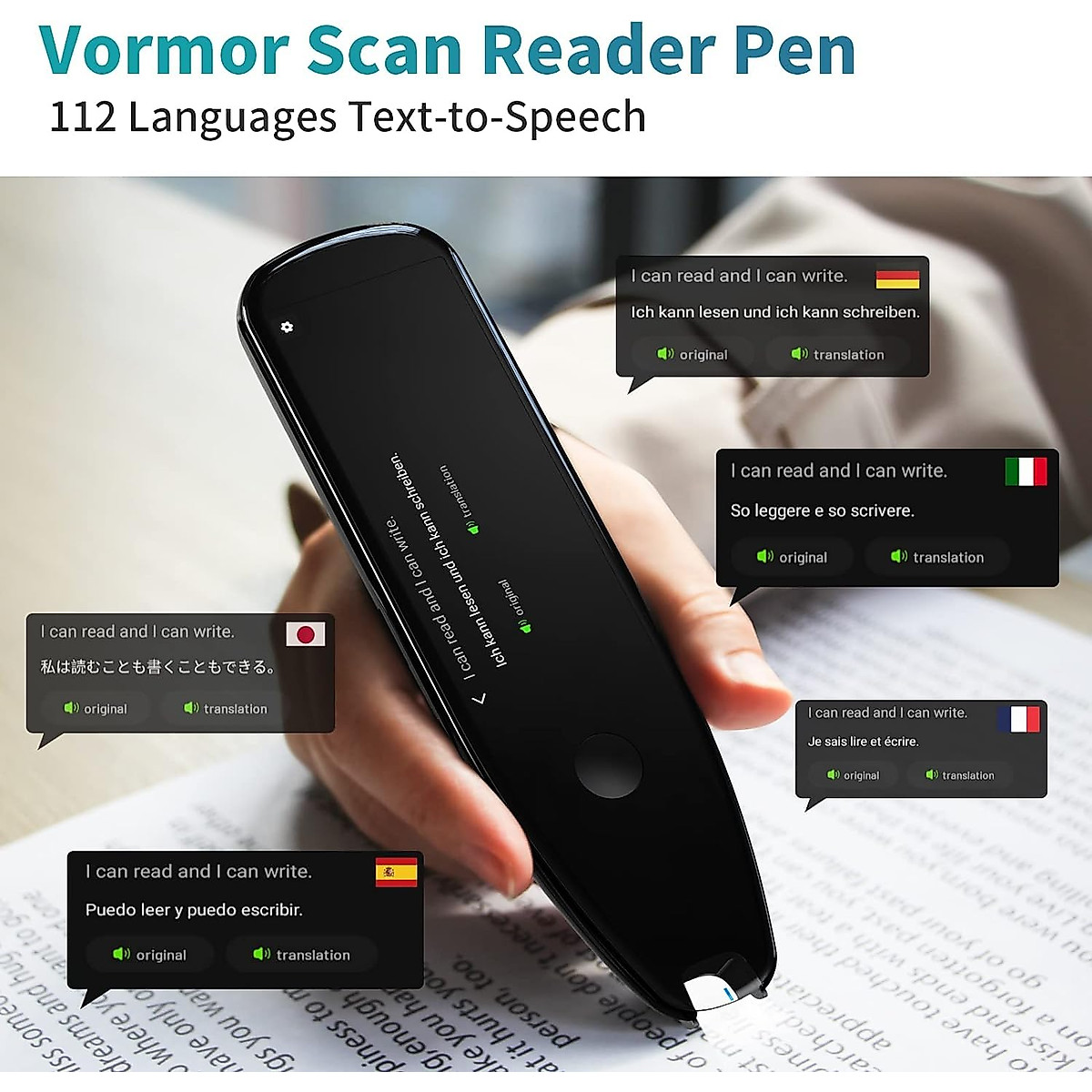 Pen Scanner and Reader,Smartpen,Real Time Book Reader Scanning Pen with LCD Touchscreen, 112 Language Digital Reader Pen Voice Language Translator Device, Speech and Scan to Translate