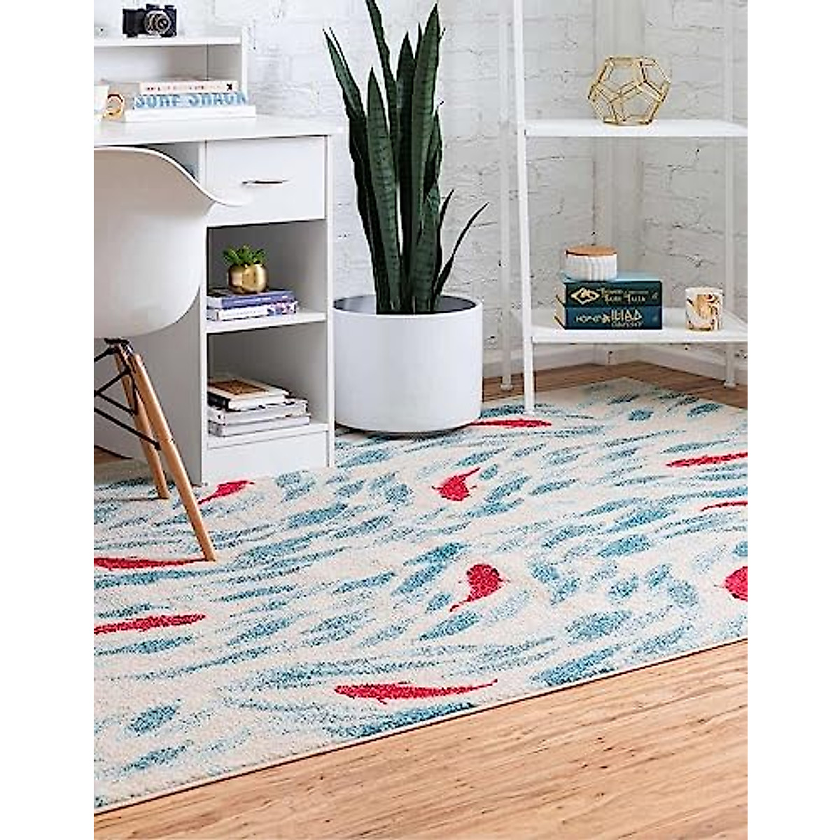 Unique Loom Positano Collection Coastal Modern Bright Colors Fish Beige Area Rug (3' x 5')