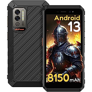 Ulefone Rugged Smartphone Android 13, Armor X11 8150mAh 8GB+32GB/256GB SD Mobile Phones, 16MP Underwater Camera 5.45" HD+ IP68/IP69K Waterproof 4G Dual SIM Unlocked Rugged Phone, Face ID/NFC/OTG/GPS