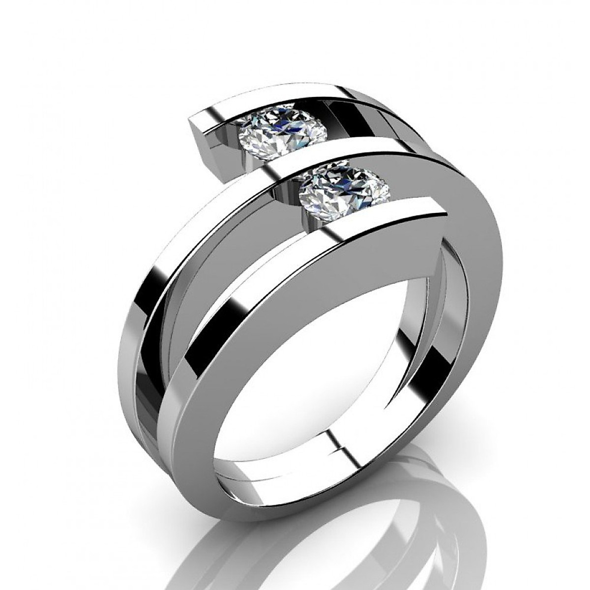 Madina Jewelry 0.60 ct Two Round Cut Diamonds Anniversary Ring in 14 kt White Gold In Size 5.5