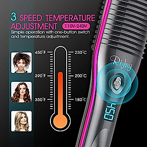 Hair Straightener Brush, RIFNY Hair Straightening Comb with Anti Scald Auto Temperature Lock 3 Heat Levels, 30S Fast Ceramic Heating Straightening Brush for Home, Travel and Salon (S10)