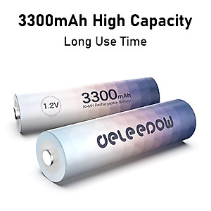 Deleepow Rechargeable AA Batteries with Charger 3300mAh Nimh AA Rechargeable Batteries 8 Count 1.2V 1200 Cycle with LCD Charger High Capacity Performance