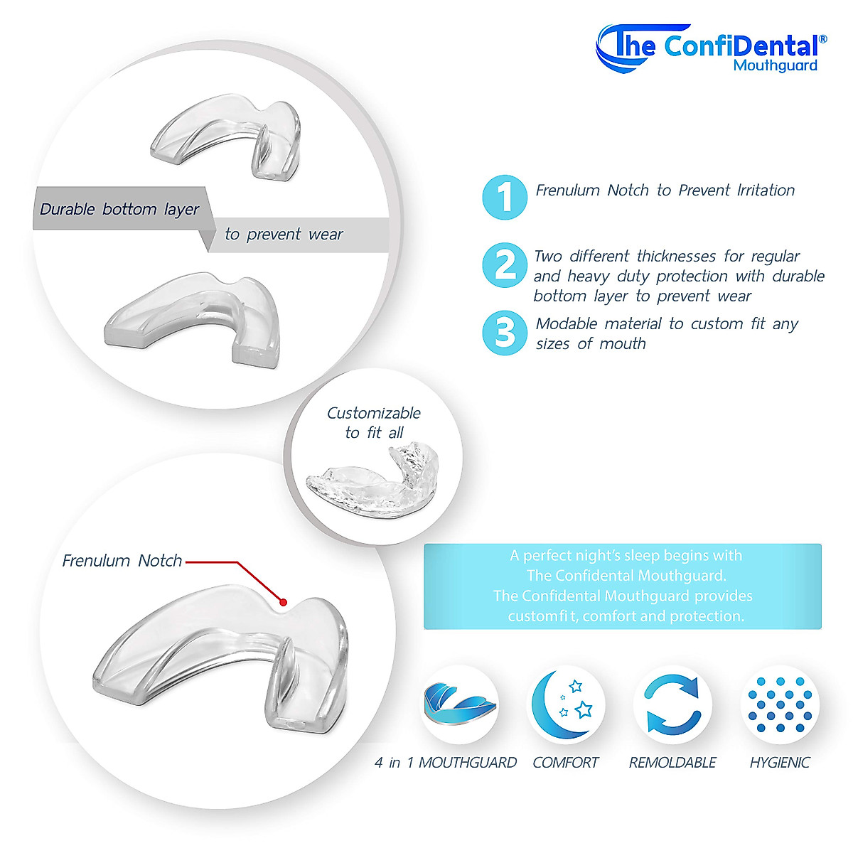 The ConfiDental Mouth Guard for Grinding Teeth at Night - Model for Small Mouth Pack of 6 Moldable Dental Night Guards for Teeth Grinding and Clenching Teeth Grinding Mouth Guard for Sleep